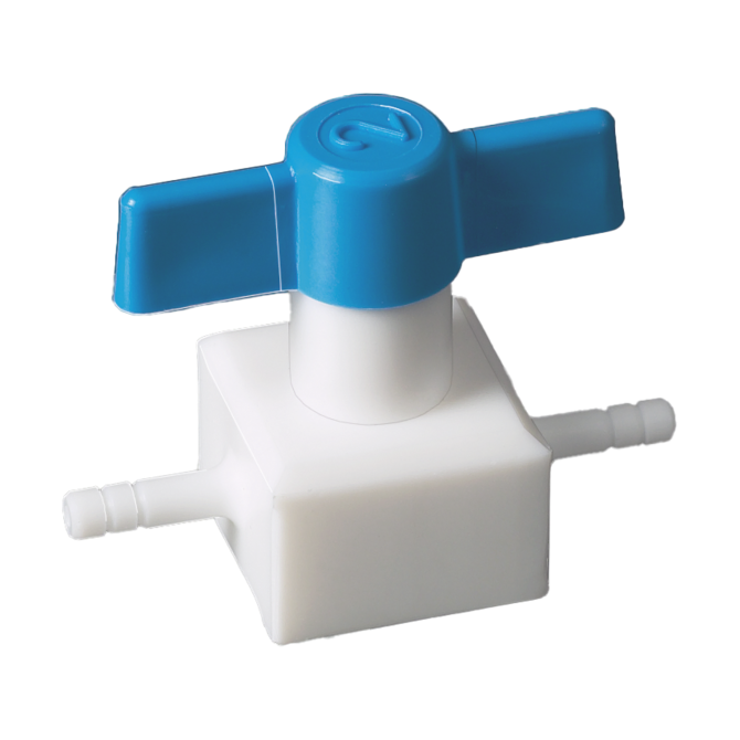 Valves made of PTFE, two-way blau/weiss 4 mm